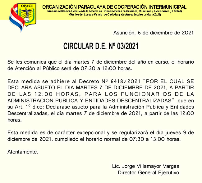 Circular D.E. Nº 03/2021 - OPACI
