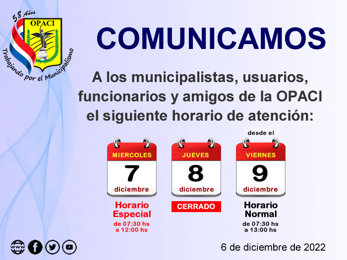 Comunicado Horario de Atención - OPACI