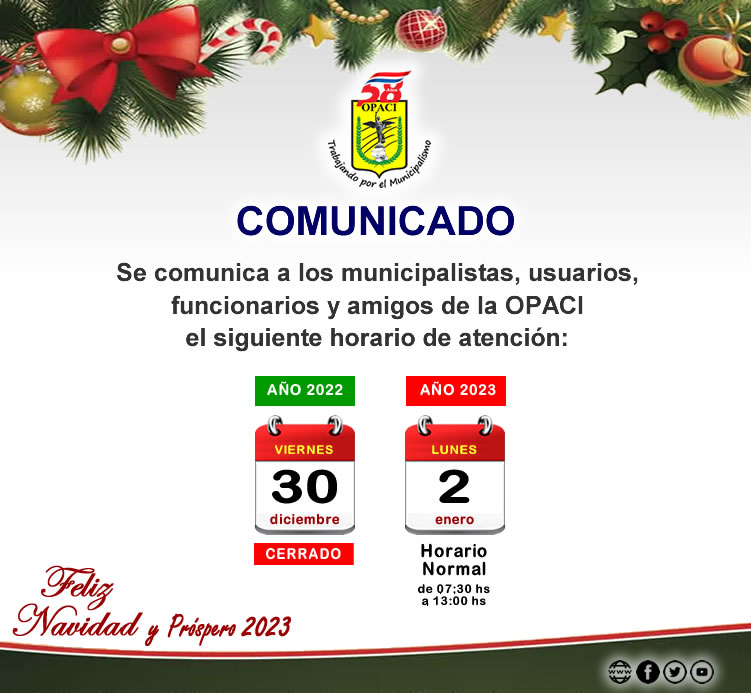 Horario de Atención de Fin de Año - OPACI