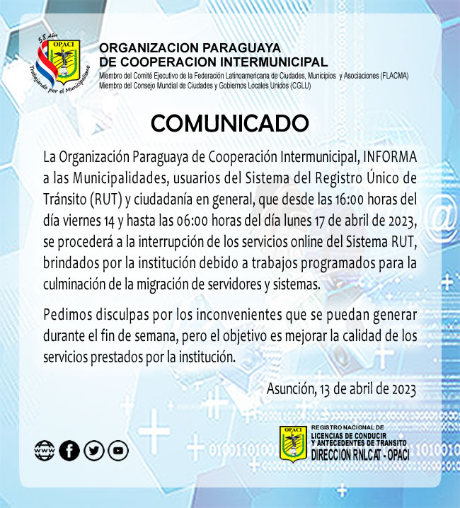 Comunicado Sistema RUT - OPACI