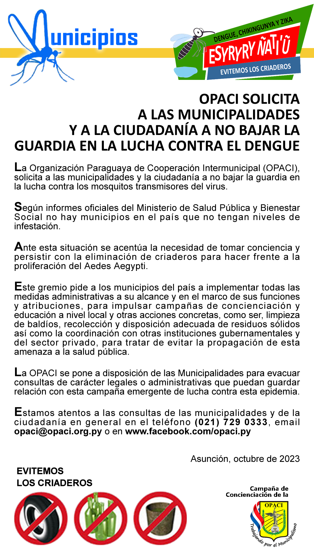 Campaña de Concienciación de la OPACI - Lucha Contra el Dengue - OPACI